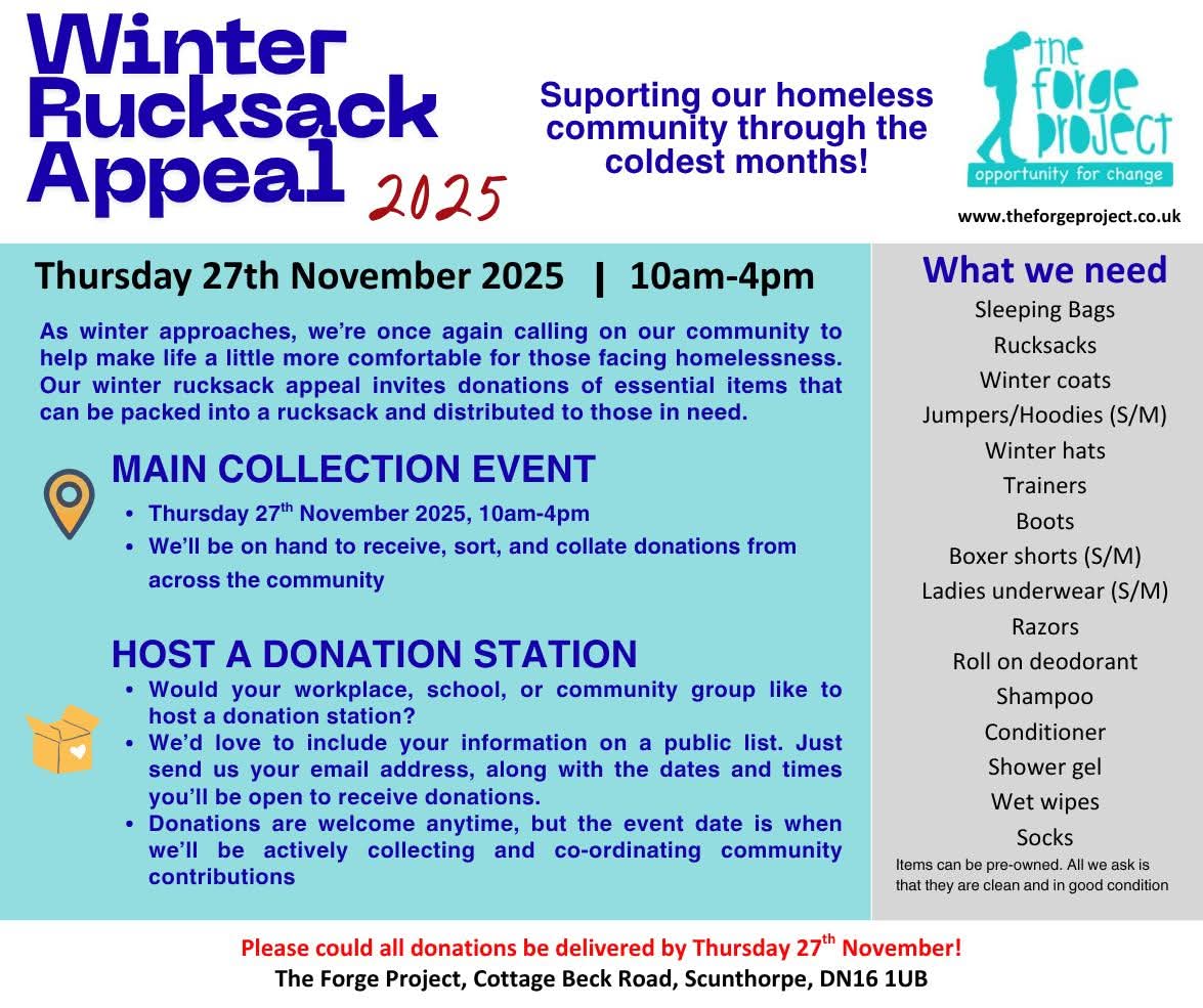 The Forge Winter Rucksack Appeal 2025 – Scunthorpe Nights